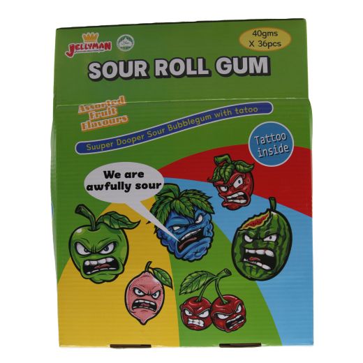 Jellyman Mega Sour Roll Gum (6x40GRx36 PCS) – Aytac Foods